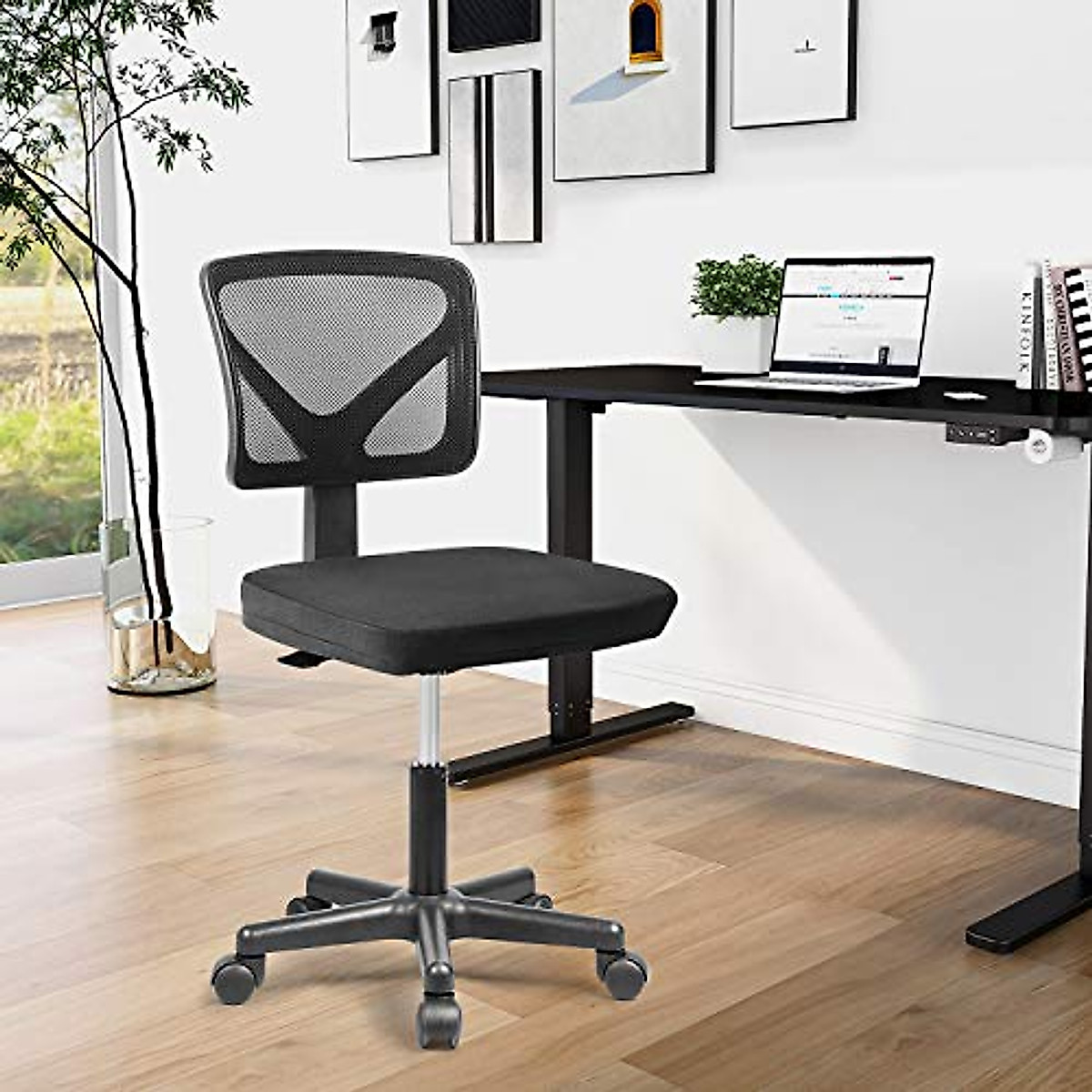 RIMIKING Mesh Low-Back Ergonomic Swivel Chair Computer Chair Task Chair Desk Chair Armless Home Office Chair, Adjustable Height, Black