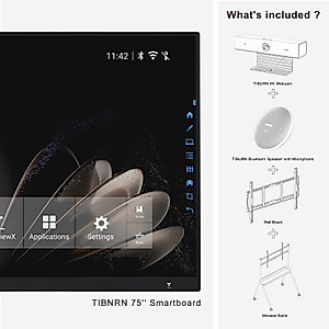 TIBURN Interactive Whiteboard Smartboard Board 75" R2 Pro 4K UHD Touch Screen Smart Board (Electronics whiteboard with Removable Stand, Conference Camera, Conference Speaker)
