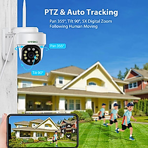 SV3C WiFi Security IP Camera Outdoor, Auto Tracking 1080P PTZ Pan Tilt Home Dome Cameras Support Floodlight Color Night Vision, ONVIF, Humanoid Detect, 2-way Audio, FTP, Cloud&Max 128G SD Card Storage