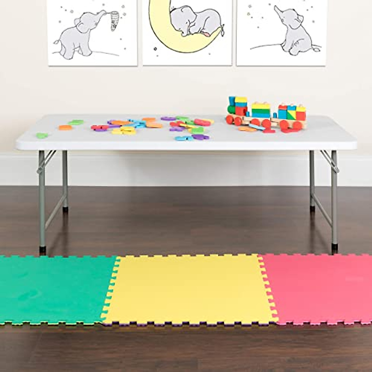 Flash Furniture Paige 4.93-Foot Kid's Granite White Plastic Folding Table