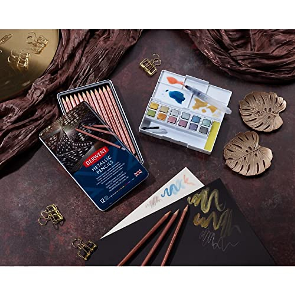 Derwent Colored Pencils, Drawing, Art, Metal Tin, Metallic, 12 Count (2305599)