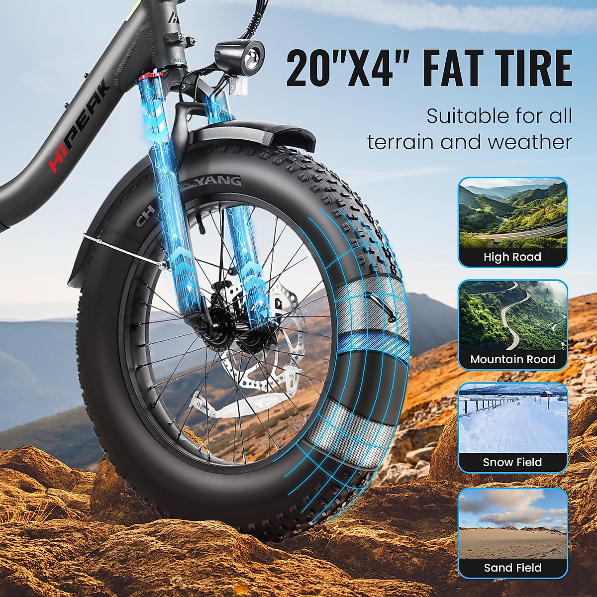 Hipeak Elias Ebike Folding Electric Bike for Adults 750W Speeds Up to 25MPH Large 48V 15Ah Removable Battery 20" x 4.0"Fat Tire Electric Bicycle with Front Dual Suspension,UL2849 Certified