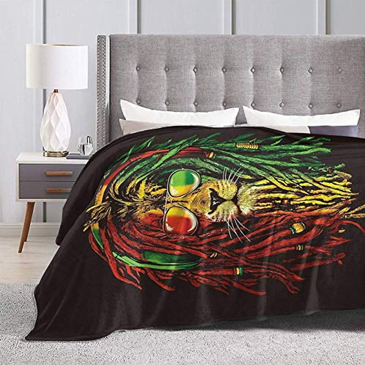 Soft Lightweight Fleece Throw Blanket Jamaica Reggae Rasta Lion Sunglass Bed Couch Blanket for Women Men Adults Kids Sofa Flannel Blanket for Travel Camping Beachh Home Living Room 60"x 80"