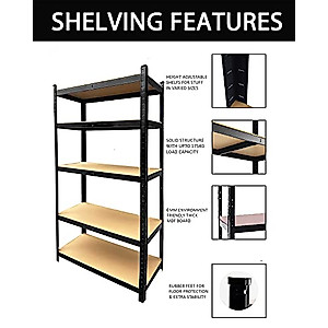 JAOSY Garage Storage Shelves Heavy Duty, Adjustable Shelves 28" Lx12 Wx59 H Shelving Unit with 5-Shelf, Racking Shelf Heavy Duty Garage Shelving Storage Shelves Black Metal Shelf