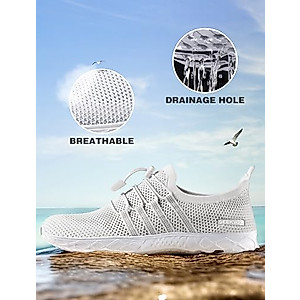 SEEKWAY Mens Womens Water Shoes Quick Dry Aqua Shoes Barefoot for Beach Surf Hiking Pool Water Sports AD051 White