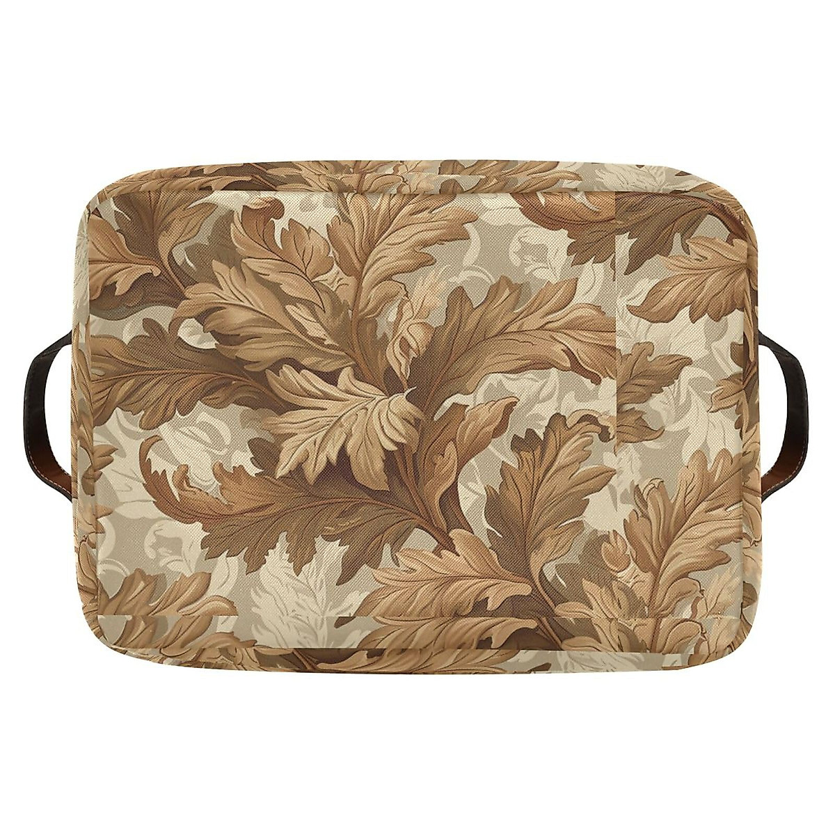 Generic Tan Oak Leaves Storage Bins 2PCS, Small Storage Cubes with Handle, Cloth Storage Basket Decor, Shelves Organizer Bins for Toy, Book, Blanket