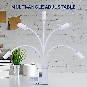 Small LED Desk Lamp with Pen/Phone Holder Function, Rechargeable Desk Light with Flexible Gooseneck, 3 Color Modes, Stepless Dimming, Eye Caring, Small Study Lamp for Dorm, Bedroom (Max Height 14 IN )