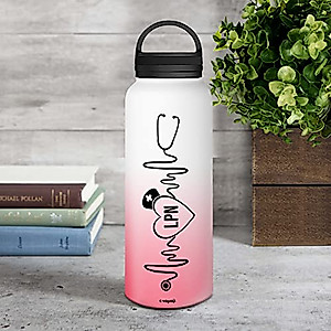 winorax Personalized Nurse Water Bottle for Women Heartbeat Stethoscope Nurses Insulated Stainless Steel Sports Travel Coffee Bottle 12oz 18oz 32oz Gifts for Nurse Week RN CNA Graduation (Gradient 2)