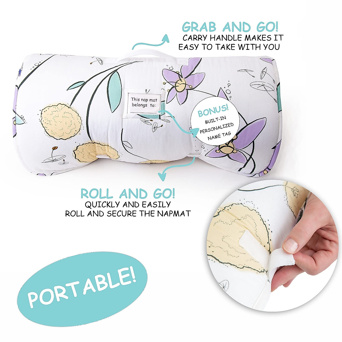 JumpOff Jo - Toddler Nap-Mat - Sleeping Bag for Kids with Removable Pillow and Ultra Soft Blanket for Preschool, Daycare, and Sleepovers - Fairy Blossoms