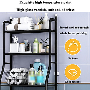3-Tier Over The Toilet Storage Rack,Multifunctional Bathroom Organizer Over Toilet Shelf, Free Standing Metal Toilet Rack Storage Shelves, Space Saver Bathroom Stand with Toilet Paper Holder and Hoo