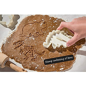 Jurassic Dinosaur Cookie Cutters and Skeleton Stampers T-Rex Stegosaurus Triceratops Fossil Cookie Cutters Set (Pack of 6)