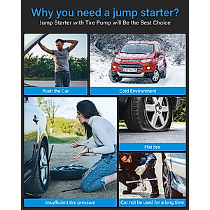 FORYOU Car Jump Starter with Air Compressor, 2000A 12-Volt Jumper Cables Jump Starter Box Car Battery Booster Pack (Up to 6-Liter Gasoline and 3-Liter Diesel Engines) Digital Screen(Black Red)