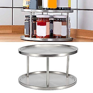 Lazy Susan Turntable Cabinet Organizer, 10.5 Round Stainless Steel Double Layer Turntable Rotating Plate Spice Rack Organizer Kitchen Accessory 10.5x5.9in