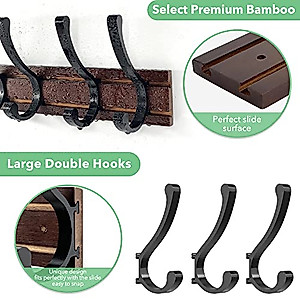 bussdis Coat Rack Wall Mount - 5 Wall Hooks for Hanging, Coat Hooks Wall Mounted, Bamboo Rustic Farmhouse Heavy Duty Towel Hooks, Coat Hook Rail for Coats, Towel, Hat, Keys, Purse, Bag and Robe