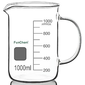 FunChem Glass Beaker with Handle, 1000 ml Borosilicate Glass Clear Graduated Low Form Griffin Beaker with Pouring Spout