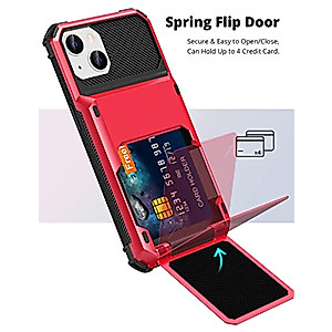TITACUTE for iPhone 13 Mini Case Wallet 5 Credit Card Holder Flip Cover Design ID Slot Back Pocket Dual Layer Anti-Scratch Hard Shell Hybrid Protective Bumper for iPhone 13 Mini 5.4 Red