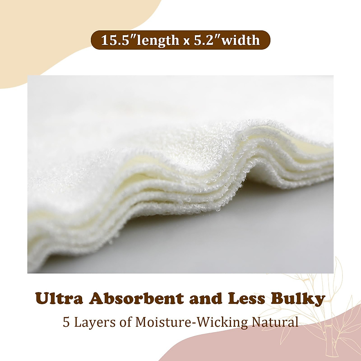 Mama Koala 5-Layer Natural Baby Cloth Diaper Inserts with Snaps, Adjustable and Reusable for Any Baby Cloth Diaper(6 Pack)