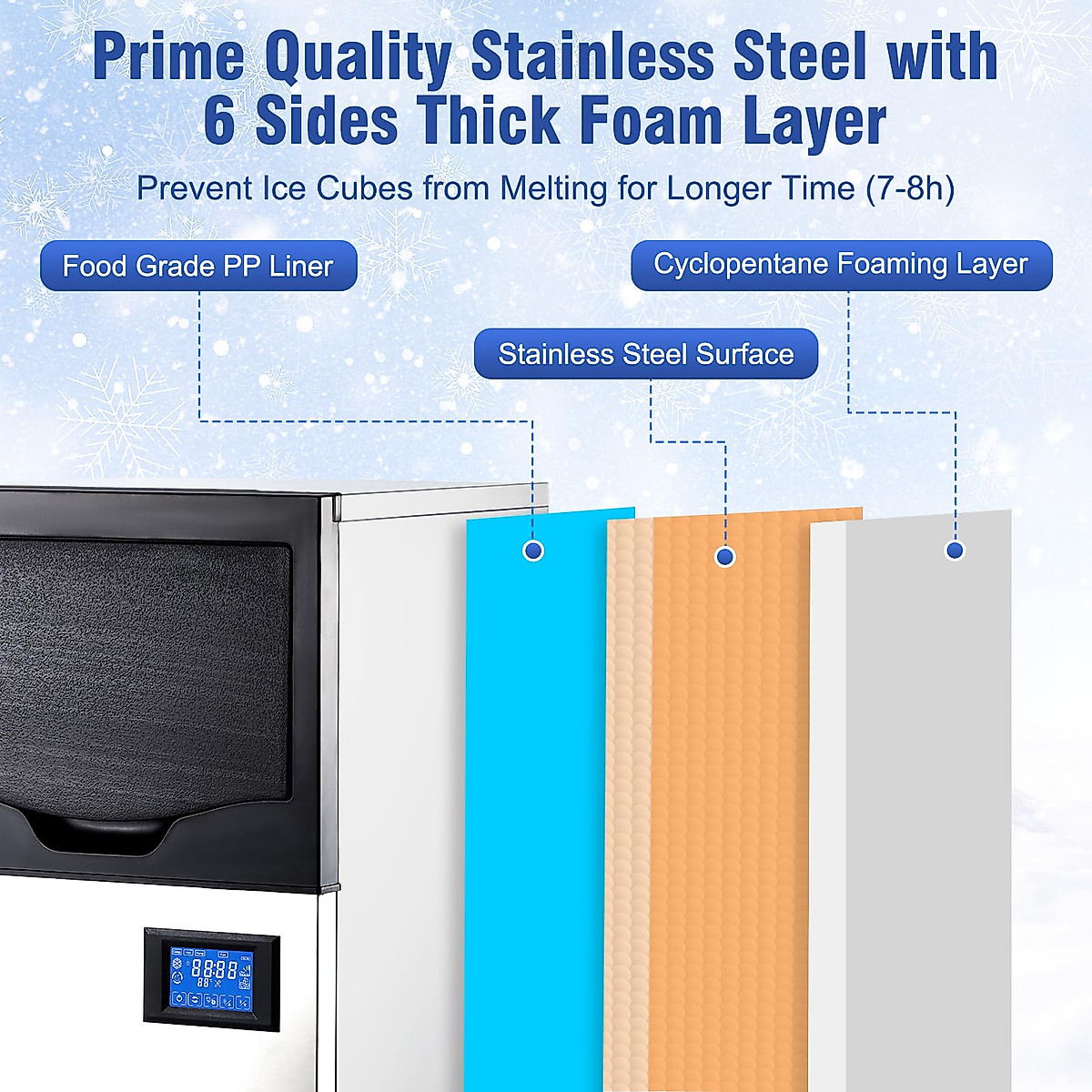 Commercial Ice Maker Machine,Freestanding/Under Counter Stainless Steel Ice Machine,100Lbs/24 Hour with 35Lbs Ice Storage Capacity, Perfect for Restaurant/Bar/Cafe/Shop/Home/Office