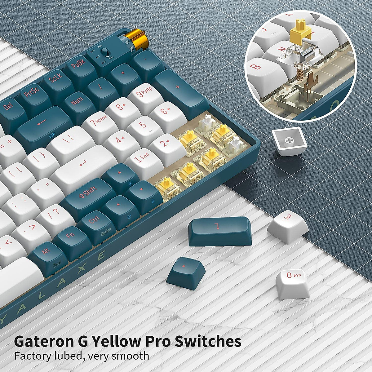 ROYALAXE X ProtoArc R100 Wireless Mechanical Keyboard, Hot-swappable Wired/Bluetooth 5.0/2.4G Wireless Keyboard w/RGB Backlit for Windows & Mac, PBT Keycaps, Multi-Device, Gateron G Yellow Pro Switch