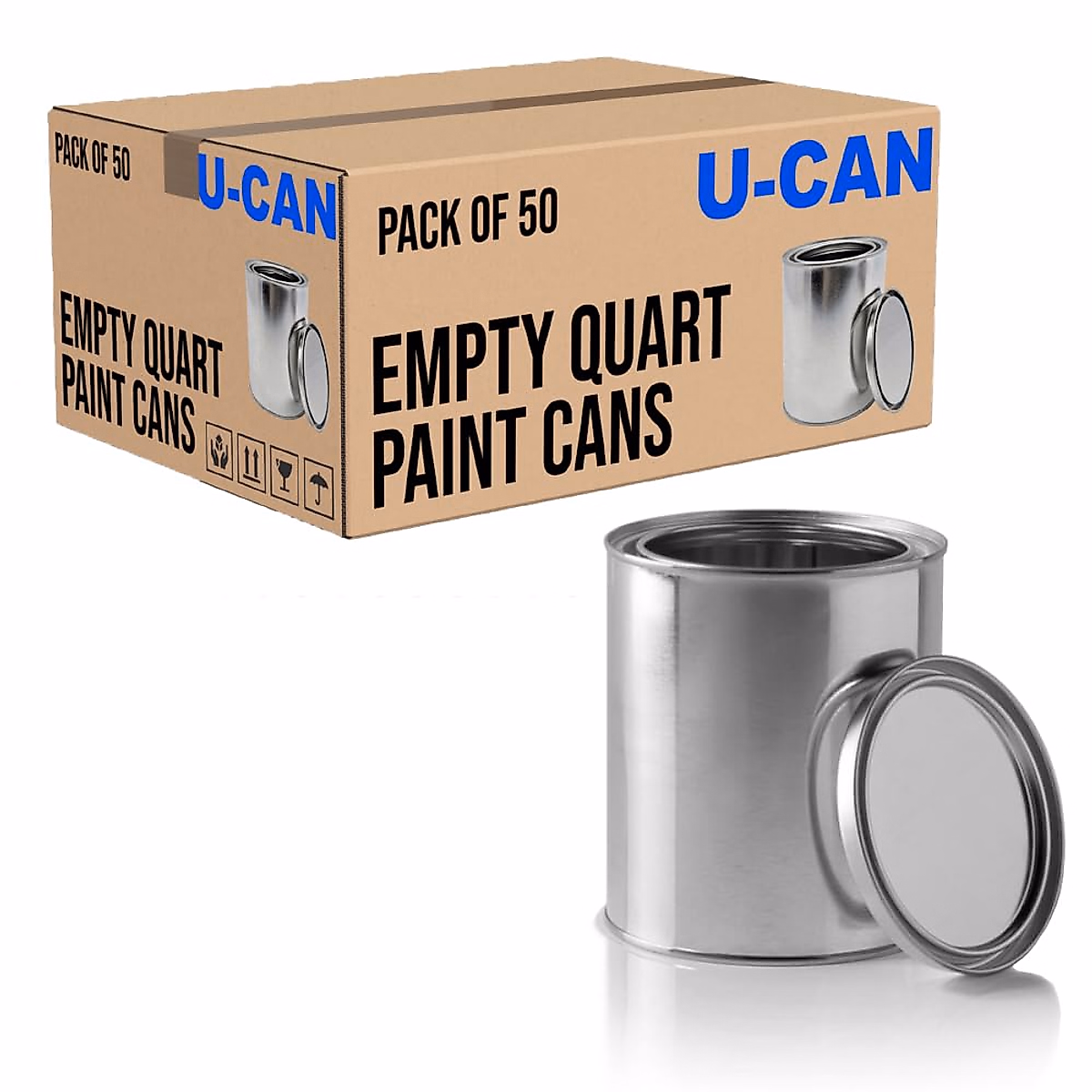 Empty Quart Paint Cans with Lids - Box of 50 - Bulk Empty Metal 32oz Paint Cans with Lids Set for DIY, Storage and Professional Projects