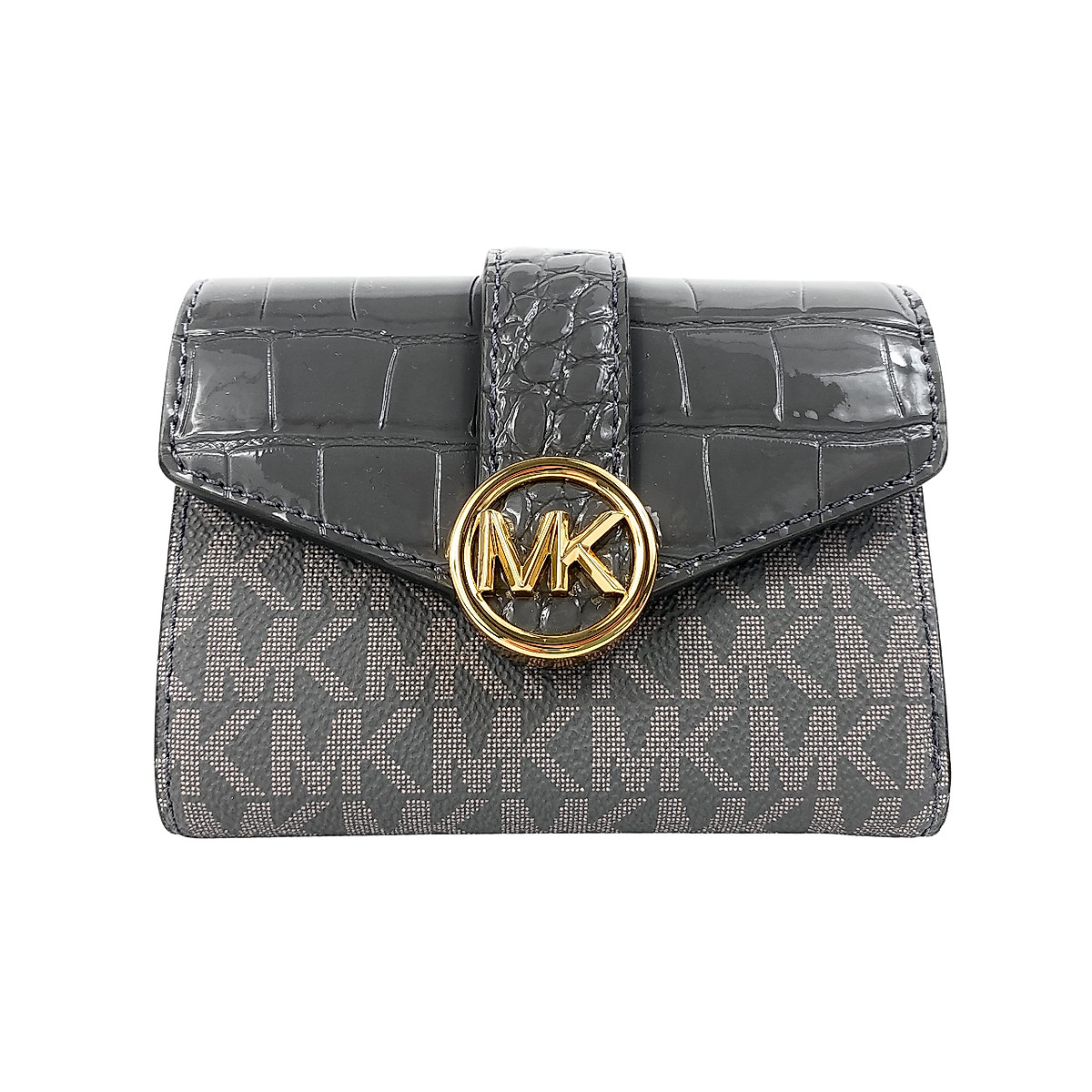 Michael Kors Carmen Medium Flap Bifold Wallet in Heather Grey Multi