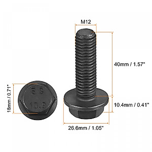 uxcell Metric M12x40mm Hex Flange Bolts, 6pcs 10.9 Grade Carbon Steel Hexagon Head Screws
