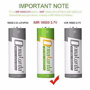 Ormakurda 18500 Rechargeable Battery, IMR 18500 1600mAh 3.7V Li-ion Rechargeable Batteries with Button Top,for Flashlight, Solar Garden Light (2Pack)