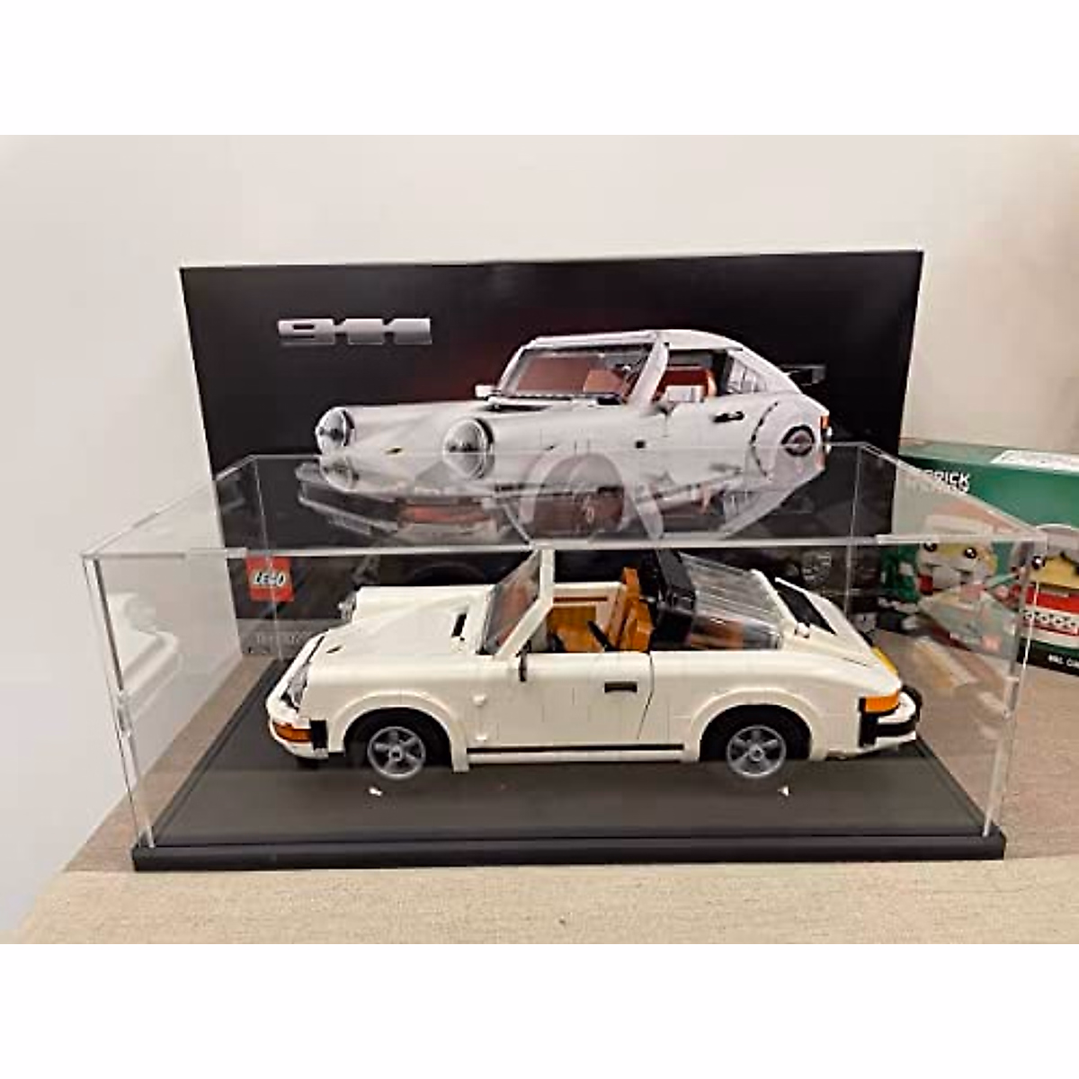 Thickened Clear Acrylic Display Case for Lego 42154 10295 42176 42170 75376 10317 Collectibles, Transparent Box Dustproof Protection with Wood-Plastic Base & String Light, Black Inside 15.7x7.9x7.9in