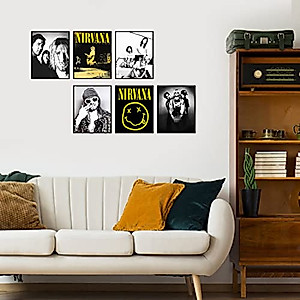 pictures Nirvana Poster - 6 pcs 8 x 10 inches frameless music retro rock home decor band living room aesthetic decor-Aesthetics Male Female Fans, White