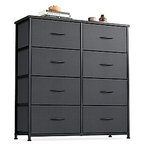 CubiCubi Dresser for Bedroom, Tall Fabric Dresser for Closet, 8 Drawer Small Storage Organizer, Wide Dresser for Bedroom, Hallway, Sturdy Steel Frame Wood Top, Black Grey