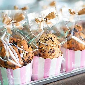 Yotelab Flat Bottom Cellophane Bags, 4x4x9 Inches Gusseted Cellophane Bags With Paper Insert,100 Pieces