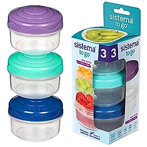 Sistema To Go Collection Mini Bites Small Food Storage Containers, 4.39 oz./130 mL, Pink/Green/Blue, 3 Count