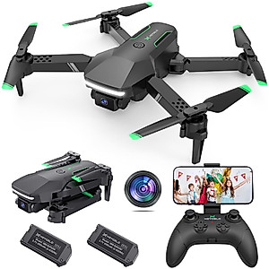 Heygelo S80 Drone with Camera for Adults, Foldable 1080P HD Mini Drones for Kids Beginners, Remote Control Helicopter Boys Toys/Gift with FPV Live Video, Full Guards, One Key Start, 2 Batteries