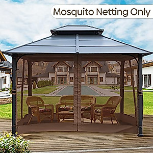 Akeacubo Patio Mosquito Netting for Gazebo 10'x12' - Outdoor Patio Netting Screen for Porch, Universal Replacement Mosquito Curtains with Zipper, Durable 4-Panel Mosquito Screen for Patio (Brown)