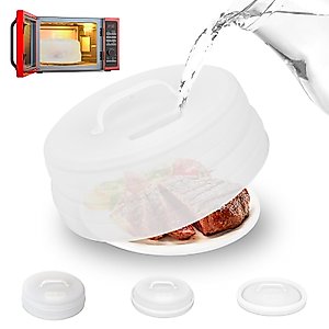 Microwave Splatter Cover, 11.8" Foldable Silicone Clear Microwave Plate Cover With Water Steamer, Vent And Handle, Dishwasher-Safe, Microwave Lid Cover And Splatter Guard, Microwave Cover For Food