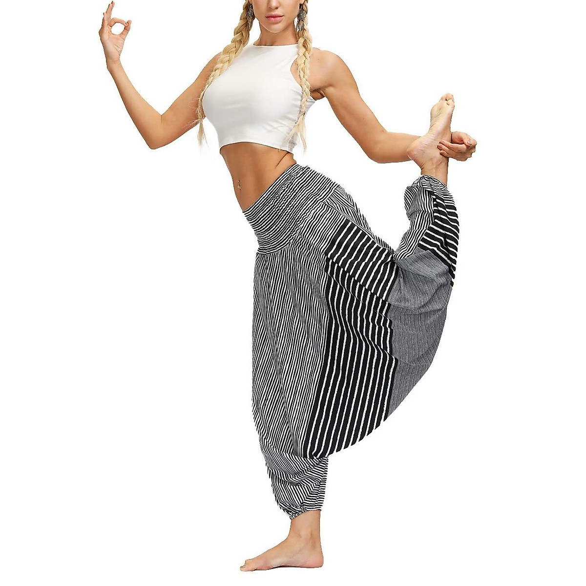 Jinyuxuan Women's Tie Dye Harem Pants Casual Loose Beach Sweatpants Comfortable Baggy Boho Yoga Trousers(0059-StripeK1-One Size)