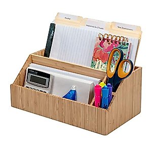 MobileVision Bamboo Desktop All-In-One Organizer for File Folders, Notepads, Pens, Stationary Items, Small Electronics and more