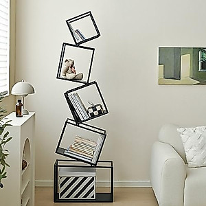 Weltallina Bookshelf, 5-Tier Bookcase Black, 67" Tall Black Bookshelf, Industrial Bookshelf, Modern Book Storage, Storage Shelves for CDs/Books/Home Decor, Display Shelf