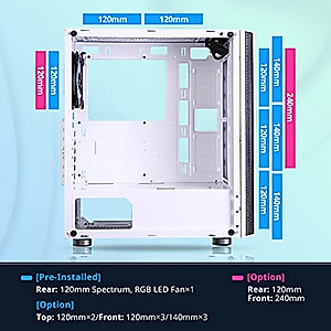 Zalman R2 White ATX Mid Tower Gaming PC Case, Mesh Front Panel, Tempered Glass, Top I/O Ports, 120mm Spectrum RGB LED Fan, Cooling System - White