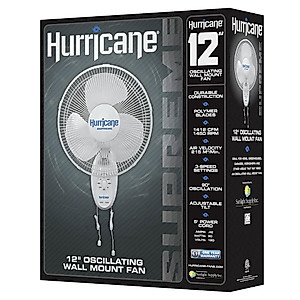 Hurricane Supreme 12" Oscillating Wall Mount Fan – Space-Saving, Powerful & Quiet 3-Speed Airflow, Adjustable Tilt for Home, Garage, Gym, and Workshop