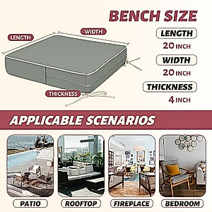 Parkerly Outdoor Patio Chair Cushion 20x20x4 Inch Waterproof Seat Cushions Indoor Double Piping Durable Comfortable Square Dining Chair Pads Gray with Zipper Chair Pad-Set of 2