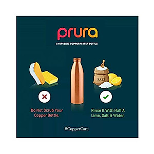 PRURA Pure Printed Copper Water Bottle - Leak Proof Ayurvedic Drinkware Copper Vessel for Sports, Gym, Outdoors, Yoga, Health Benefits (30 oz)