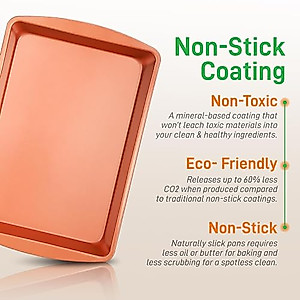 NutriChef 5-Piece Baking Pans Set - Stackable Cookie Sheets & Roasting Pan w/ Lid - Convenient Sizes for Cooking & Baking, Includes Built-in Silicone Handles - Easy to Clean, Copper