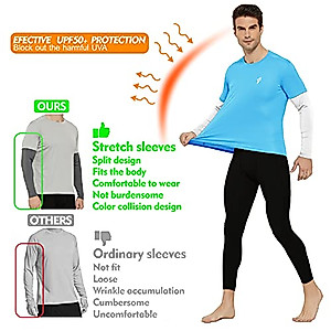 D-Bonex Men's 2-in-1 Running Shirts Long Sleeve Jogging Cycling Workout Shirts with UPF 50+ Sun Protection Arm Sleeves (Blue, M)