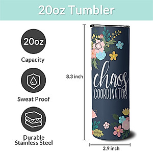 owbgsdh 20 oz Chaos Coordinator Skinny Tumblers with Lid and Straw, Stainless Steel Vacuum Insulated Travel Coffee Mug Cup Water Bottle, Thank You Gifts for Teacher, Women, Mom, Coworker