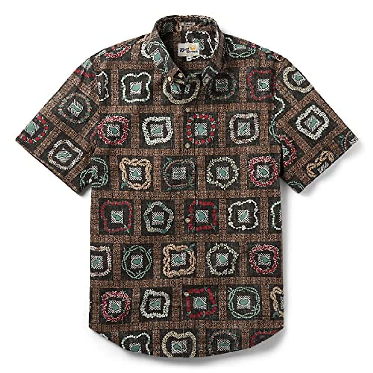 Reyn Spooner Island Lei Tailored Button Front Hawaiian Aloha Shirt, Black, XL