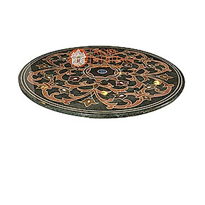Green Marble Dining Top Table Pietr Dura Inlay Design Furniture Decorative | 36" Inches