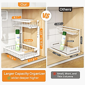 PXRACK 2 Pack Under Sink Organizer,Adjustable Height,2 Tier Pull Out Under Cabinet Organizer,Slide Out Thickened Metal Under Sink Storage for Kitchen Bathroom Laundry Cabinet Pantry,White