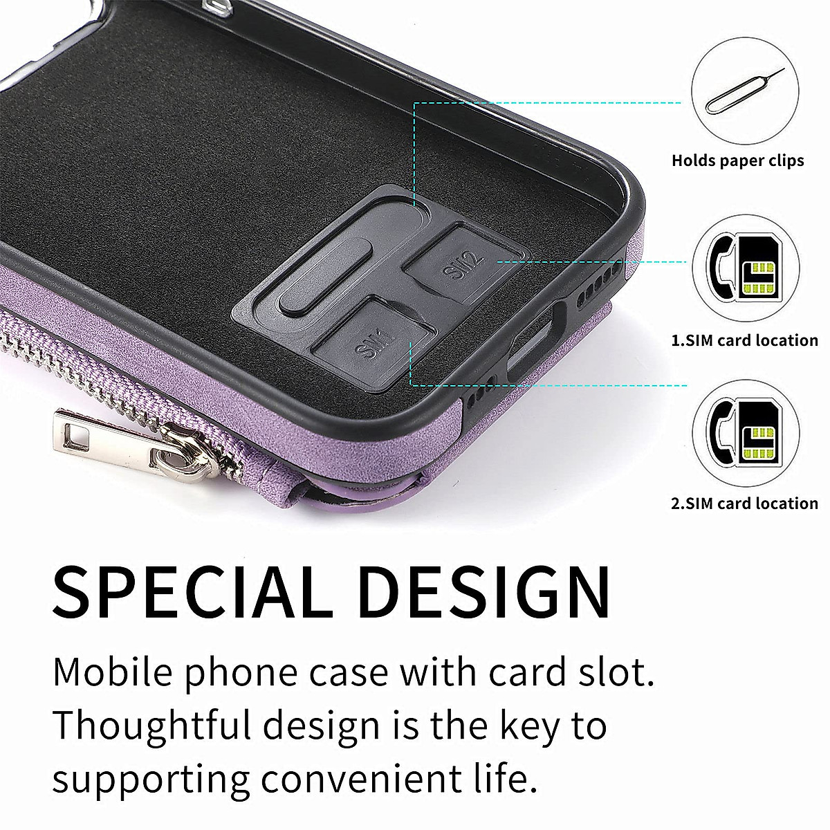 Wallet Case for iPhone 13 6.1 inch with MagSafe Magnetic RFID Blocking and Credit Card Holder Kickstand Wireless Charging Leather Zipper Phone Cover for iPhone13 5G i i-Phone i13 iPhone13case Purple