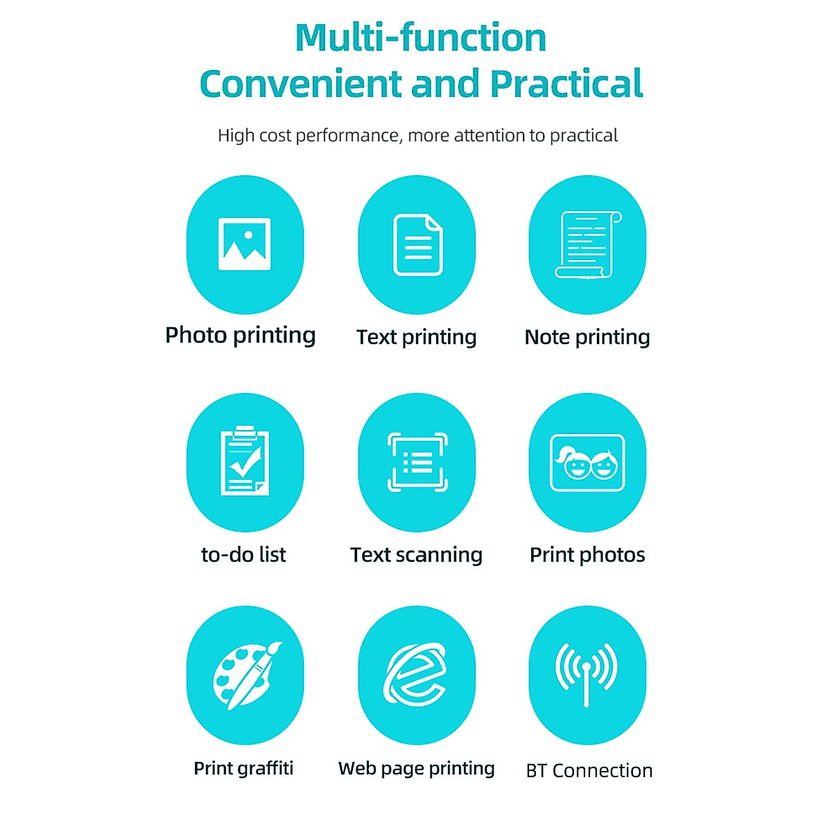 Mini Pocket Photo Printer Portable Thermal Printing Machine 203dpi Wireless BT Connection for Picture Lable DIY Handcraft List Meno Notes Journal Receipt Paper Instant Printer Sticker with 6 Roll